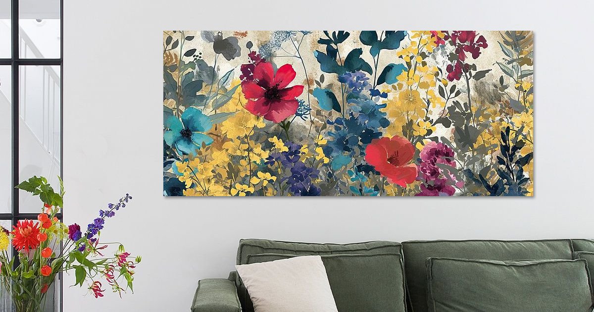 Bloemenveld Schilderij van De Mooiste Kunst op canvas, behang en meer